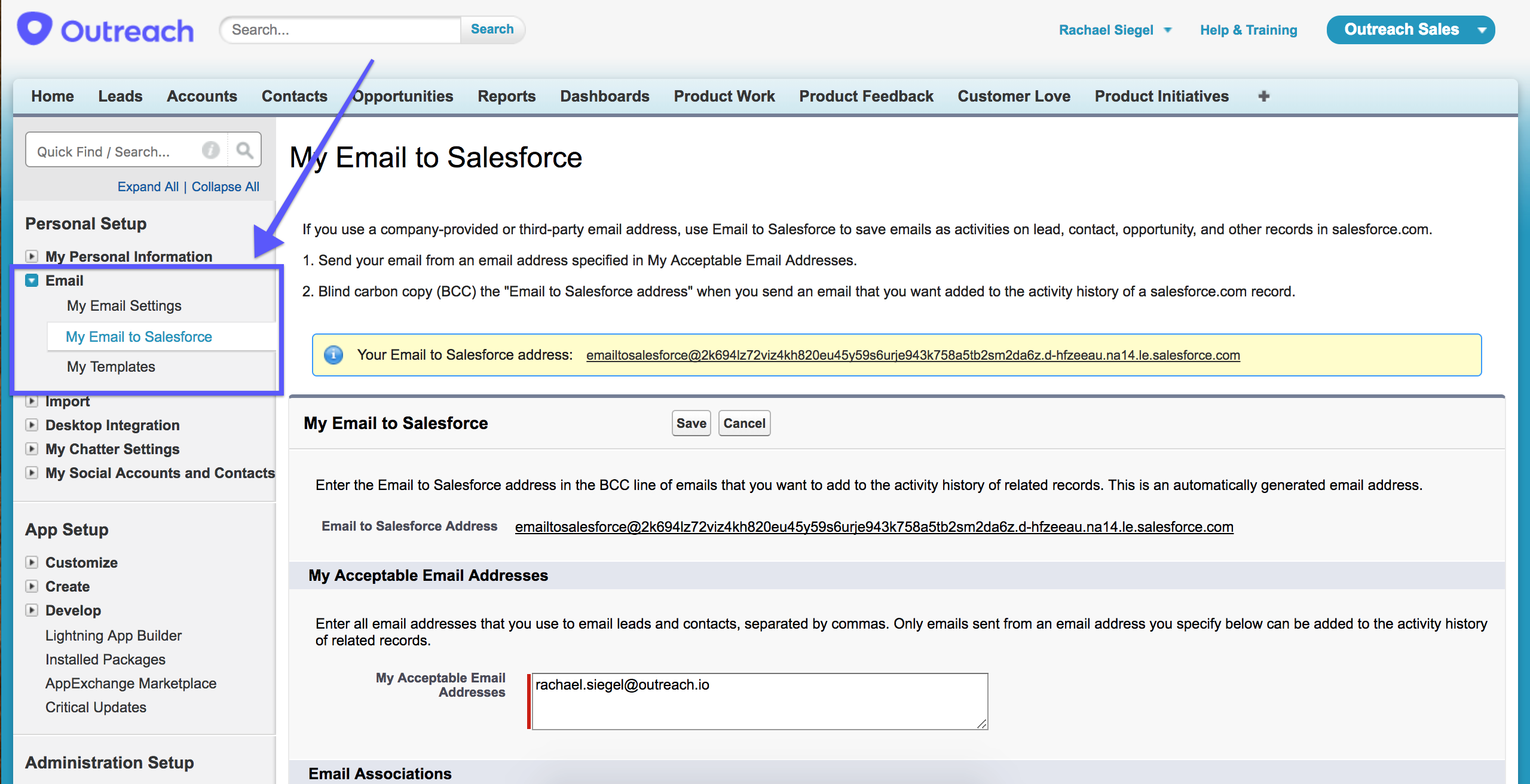 Find Your Salesforce BCC Email Outreach Support