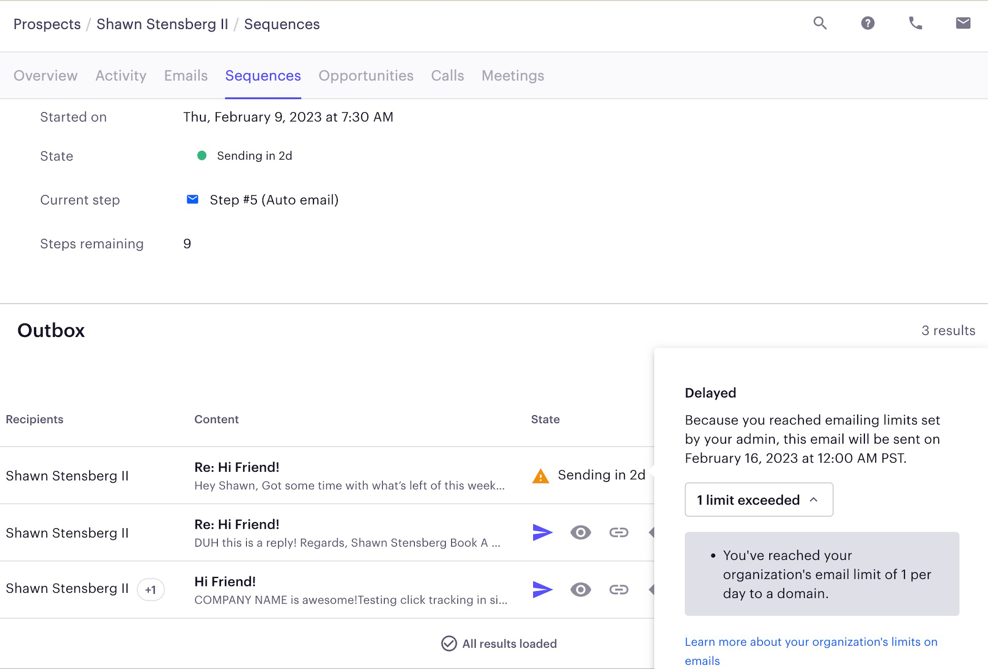 How are emails scheduled when the Org-level email domain limit is ...