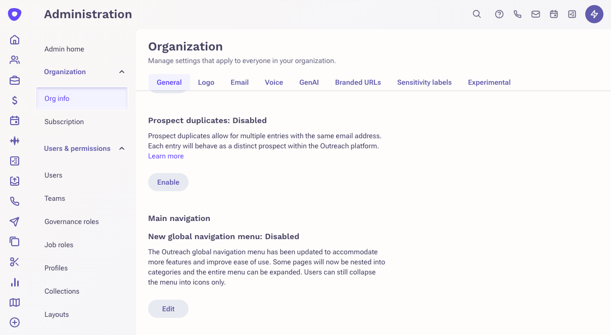 Outreach Global Navigation Menu Overview – Outreach Support